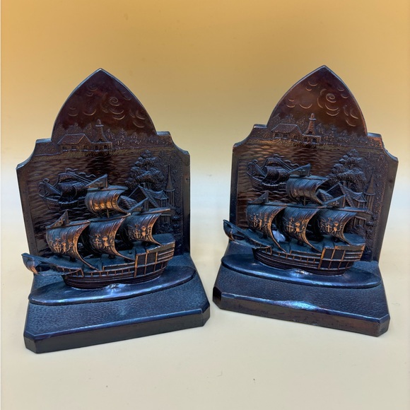 Vintage | Accents | Vintage Copper Cast Metal Sailing Ship Bookend Boat ...